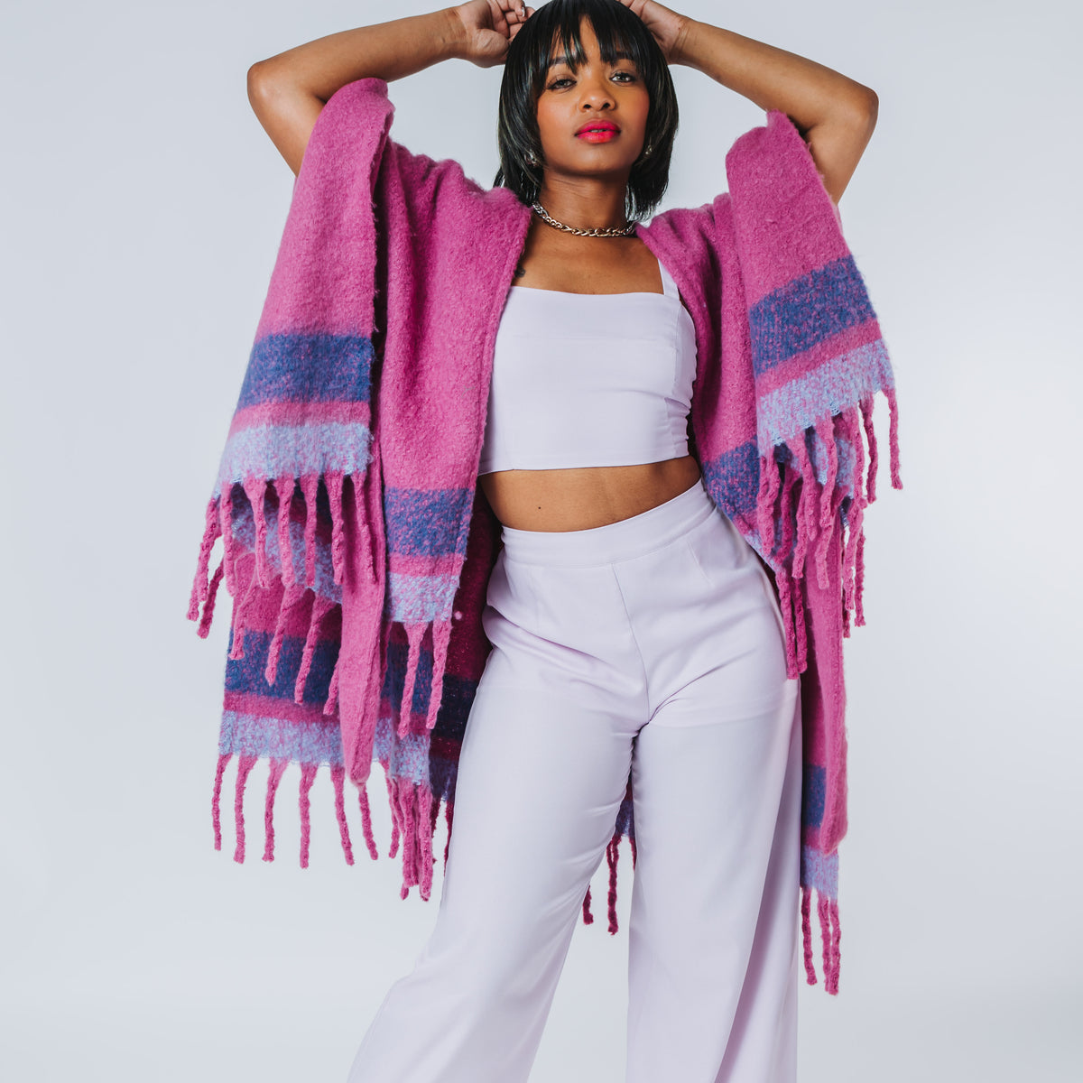 Striped Belted Ruana With Fringe – GyalBashy